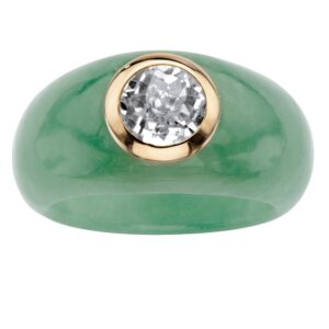 palmbeach 10k yellow gold genuine green jade and round genuine white topaz bezel set ring sizes 6-10 size 7