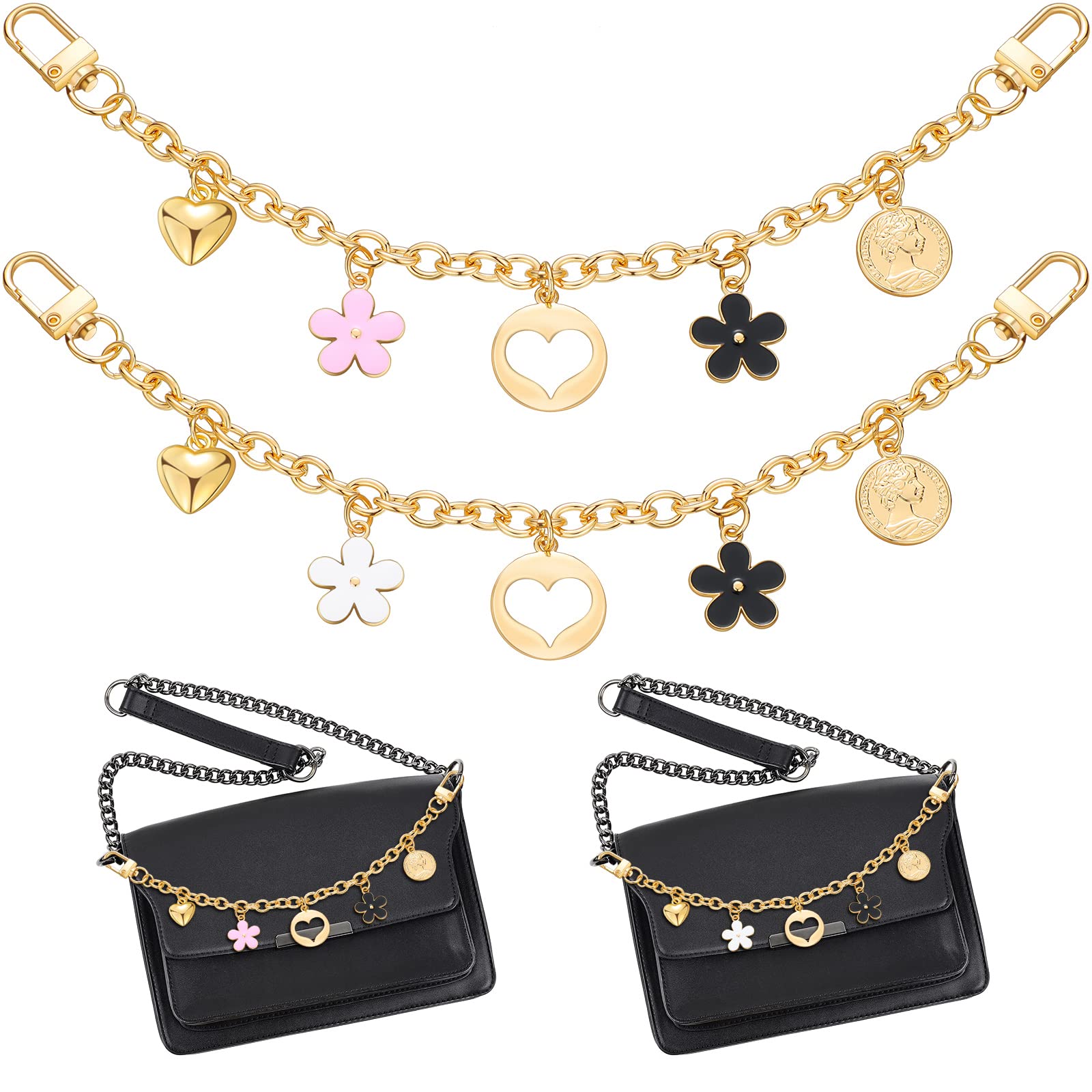 2 Pieces Handbag Chain Straps Replacement Strap Accessories Purse Handbag Charms Chain Accessories Purse Clutches Handle Chains Decor with Clasp for Crossbody Shoulder Bag Handbag Purse