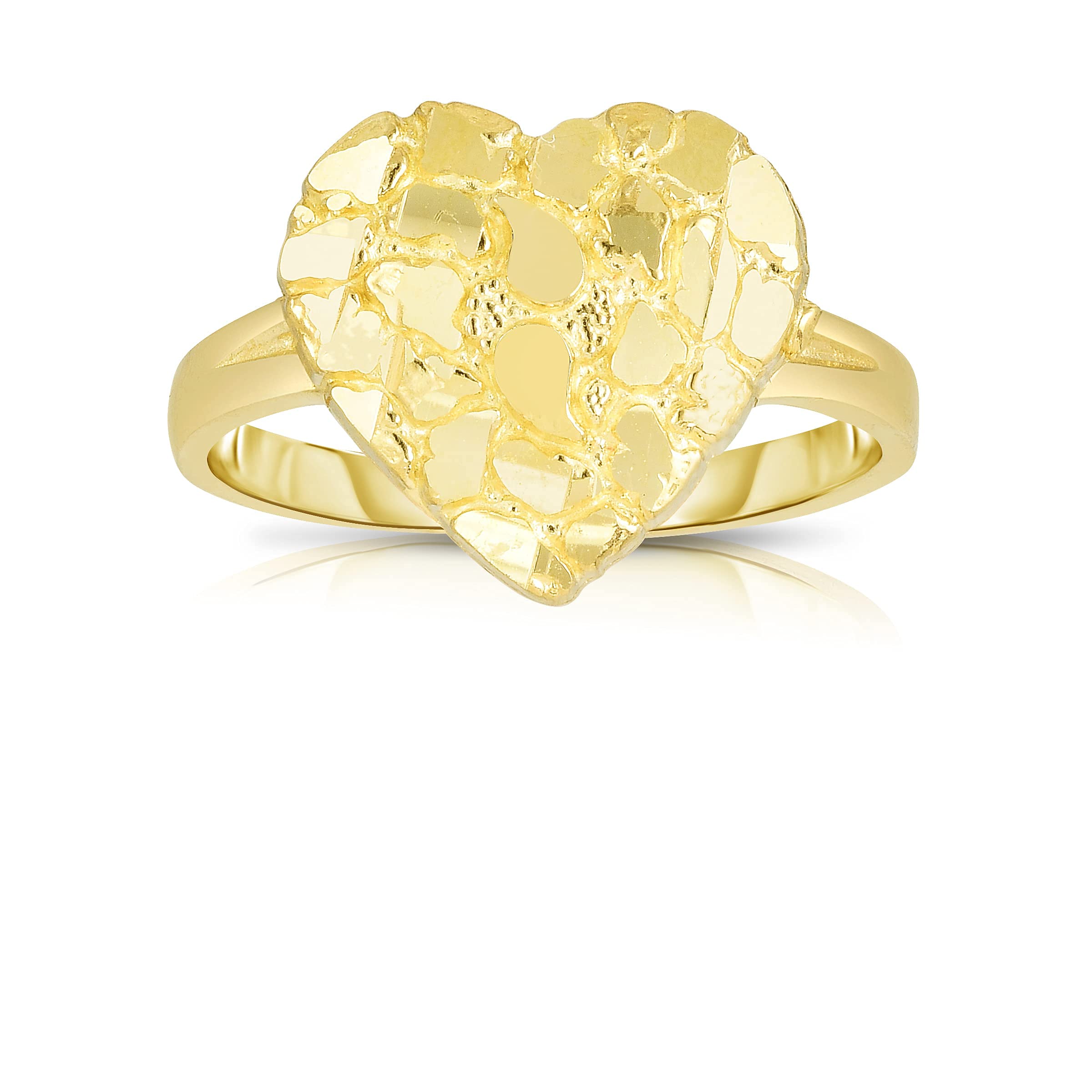 Floreo 10k Yellow Gold Women's Heart Shape Nugget Ring, Size 9 (Small, Height: 12.5mm)