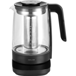 zwilling enfinigy glass kettle 1.7l, tea kettle, 6 preset temps for the perfect cup, tea timer, black