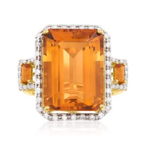 ross-simons 16.20 ct. t.w. madeira citrine and .44 ct. t.w. diamond ring in 14kt yellow gold. size 6