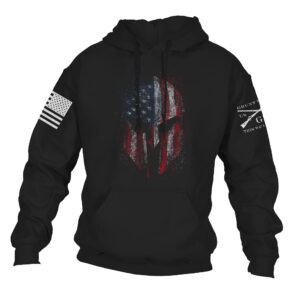 grunt style american spartan 2.0 unisex patriotic pullover hoodie (black, large)