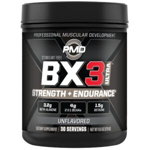 pmd sports bx3 ultra muscle-building powder – beta-alanine, bcaas, betaine anhydrous – boost endurance and stamina, increase strength, pumps, build lean mass, enhance recovery– unflavored–30 servings