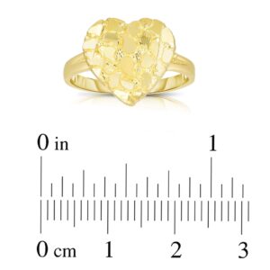 Floreo 10k Yellow Gold Women's Heart Shape Nugget Ring, Size 9 (Small, Height: 12.5mm)