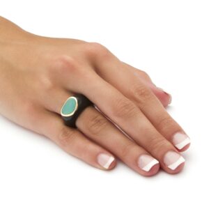 PalmBeach 10K Yellow Gold Oval Shaped Genuine Blue Opal and Genuine Black Jade Cabochon Ring Sizes 6-10 Size 8