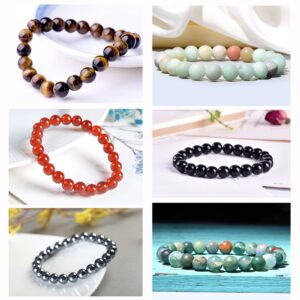 SONNYX 12 PCS 8mm Semi-Precious Gemstone Bracelet Set Crystal Stone Stretch Bracelets for Women Men Round Beaded Elastic Bracelets