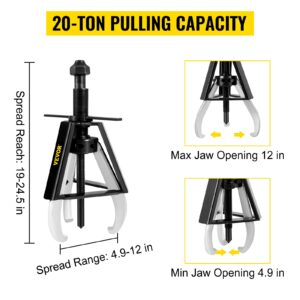 VEVOR 3 Gear Jaw Puller, 20 Ton/44080 LBS Capacity Manual Puller, 19" - 24.5" Spread Reach and 4.9" - 12" Spread Range, 20" Lead Screw Length Gear Removal Tools For Slide Gears, Pulleys, and Flywheels