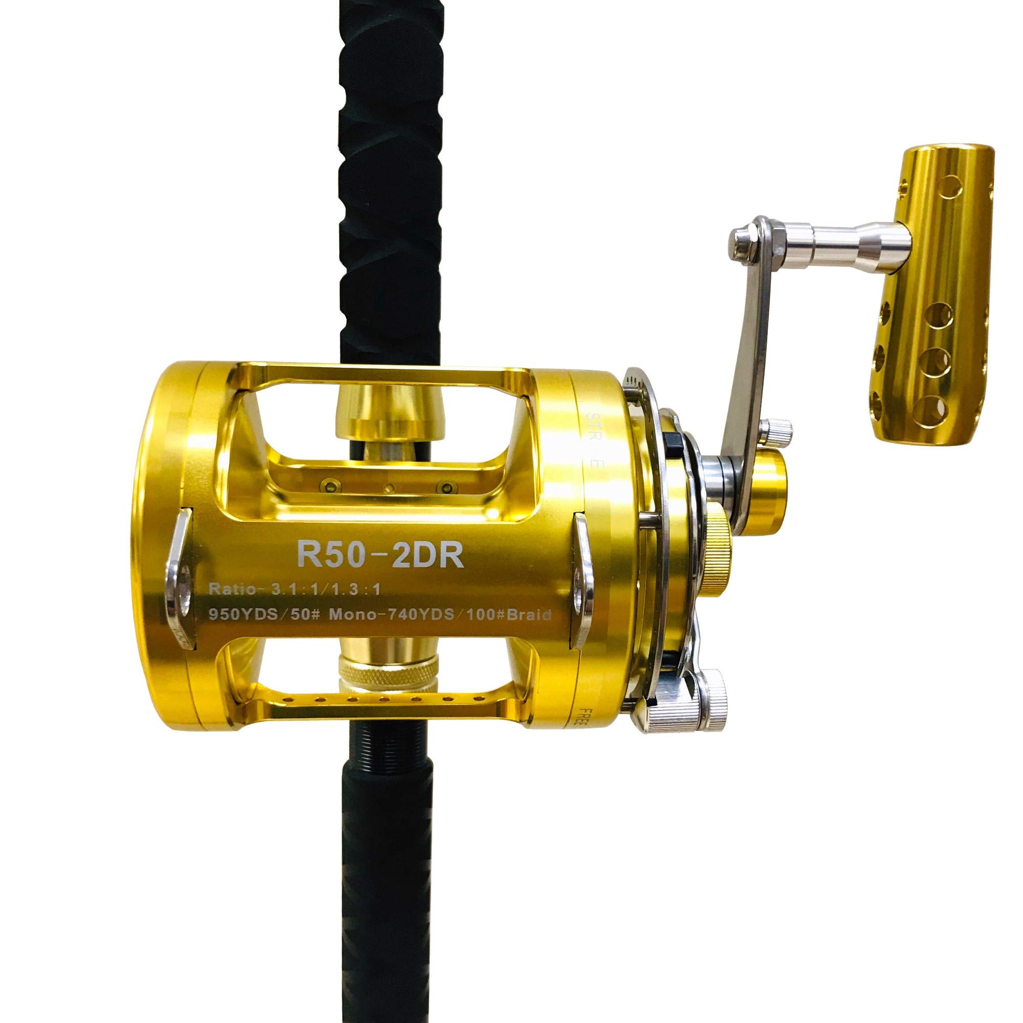 EatMyTackle 50 Wide 2 Speed Fishing Reel with 100-120 Pound Tournament Rod