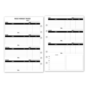 a5 weekly workout tracker planner insert refill, 5.83″ x 8.27″, fits 6-rings binders - filofax, lv gm, moterm, choice of quantity