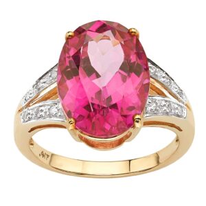 palmbeach 10k yellow gold oval shaped genuine pink topaz and diamond accent ring sizes 5-10 size 7