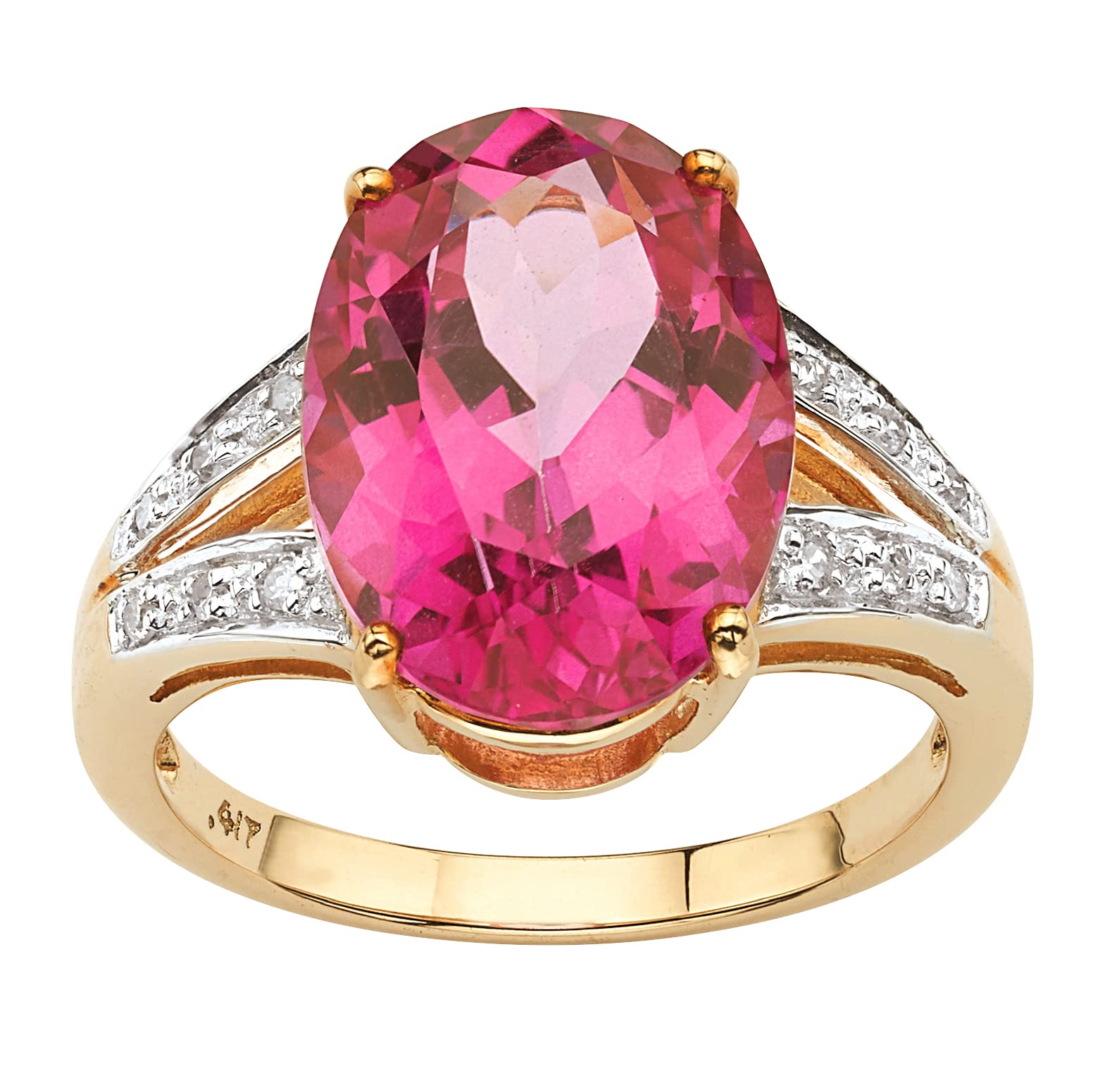 PalmBeach 10K Yellow Gold Oval Shaped Genuine Pink Topaz and Diamond Accent Ring Sizes 5-10 Size 7