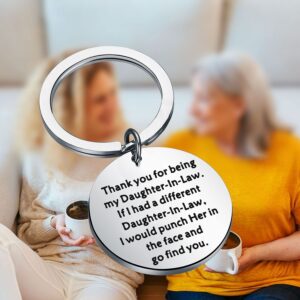 BEKECH Funny Daughter in Law Wedding Gift Thank You for Being My Daughter In Law DIL Keychain from Parents in Law Bonus Daughter Jewelry for Her (silver)