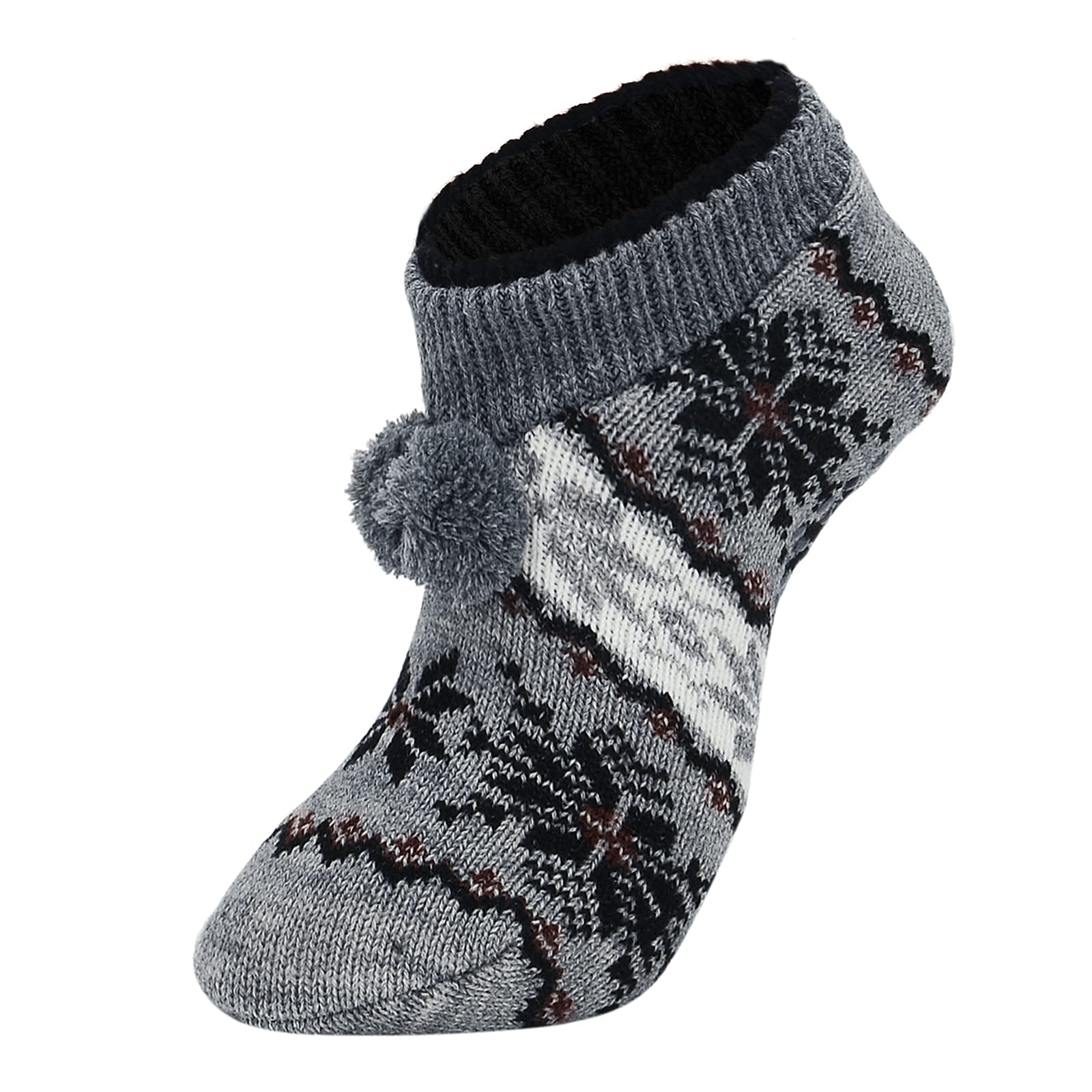 Slipper Socks for Women with Grippers Non Slip Christmas Socks Fuzzy Socks Comfy Winter Hospital Socks Warm Gray Snow 1 Pack