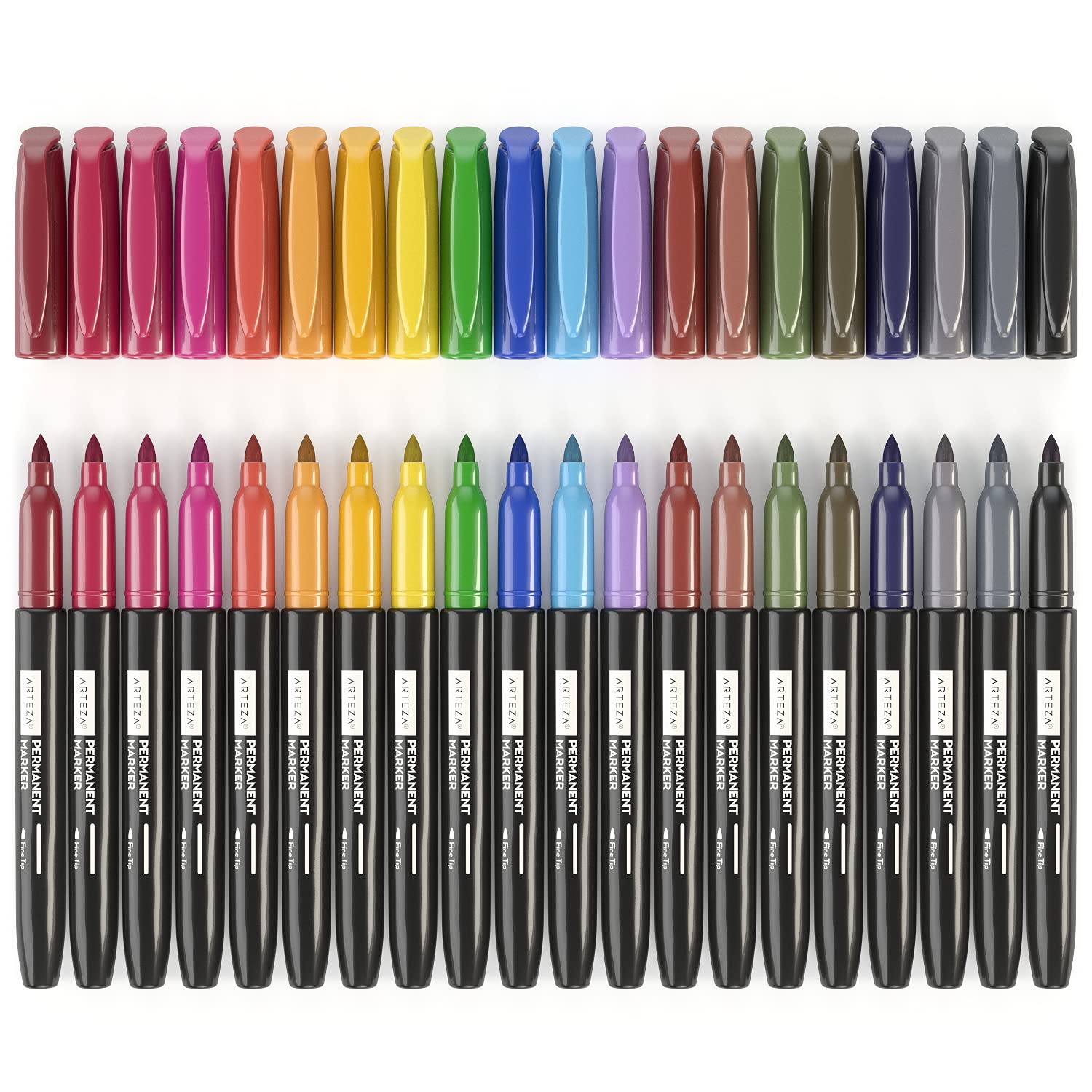 ARTEZA Colored Permanent Markers, Set of 40, Fine & Brush Tip Paint Pens