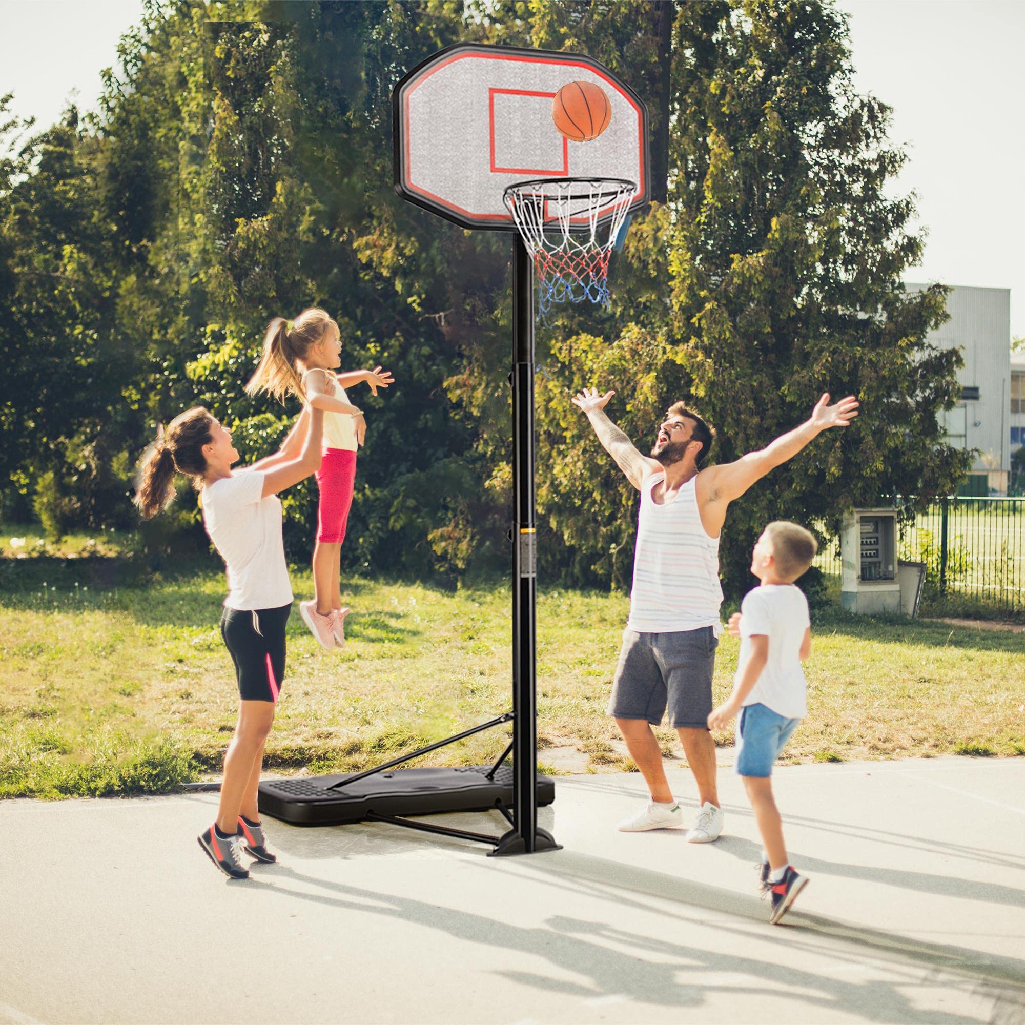 Topeakmart Youth Portable Basketball Hoop System Stand 7-10ft Height-Adjustable for Indoor Outdoor w/ 2 Wheels, Fillable Base & 43in Backboard