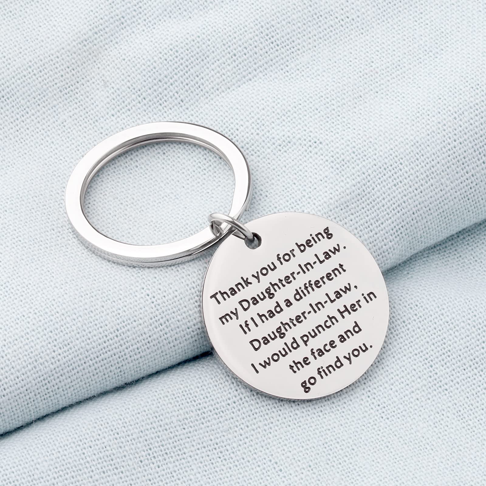 BEKECH Funny Daughter in Law Wedding Gift Thank You for Being My Daughter In Law DIL Keychain from Parents in Law Bonus Daughter Jewelry for Her (silver)