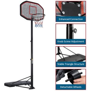 Topeakmart Youth Portable Basketball Hoop System Stand 7-10ft Height-Adjustable for Indoor Outdoor w/ 2 Wheels, Fillable Base & 43in Backboard