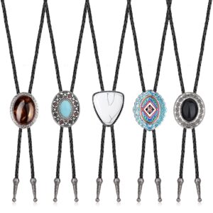 ironbox 5pcs bolo tie for men handmade western cowboy leather necktie totem element halloween costume accessories