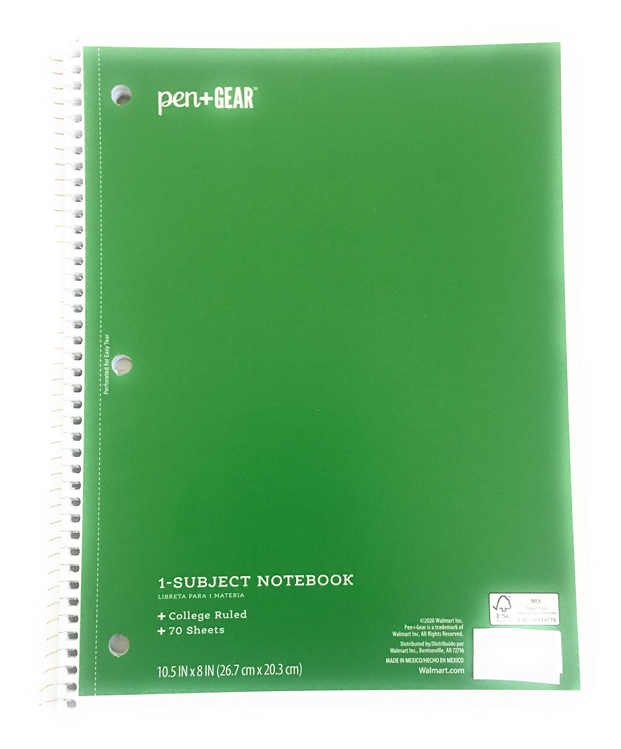 Pen + Gear 1 - Subject Spiral Notebook, College Ruled, 70 Sheets ( Yellow - Blue - Green)