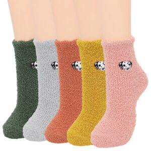 athletic plush socks for women warm fuzzy socks with grip non slip socks yoga pilates socks athletic socks 5 pack knit dogs 5 pack