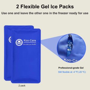 Koo-Care 2 Gel Ice Pack for Injuries Reusable Hot Cold Pack Wrap with Elastic Strap - 11" x 5.9" - Flexible Cold Compress for Head Shoulder Arm Elbow Wrist Back Knee Ankle - Pain Relief for Migraine