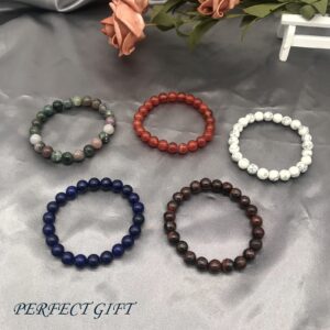 SONNYX 12 PCS 8mm Semi-Precious Gemstone Bracelet Set Crystal Stone Stretch Bracelets for Women Men Round Beaded Elastic Bracelets