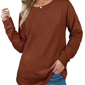 Dofaoo Tunic Tops for Leggings for Women Long Sleeve Shirts Chic Sweatshirt Dressy Caramel L