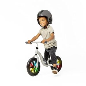 Chillafish Charlie Glow Lightweight Toddler Balance Bike Trainer with Light-Up Wheels for Children 18-48 Months, Learn to Ride with 10-Inch No-Puncture Tires, Adjustable Seat and Carry Handle, Beige