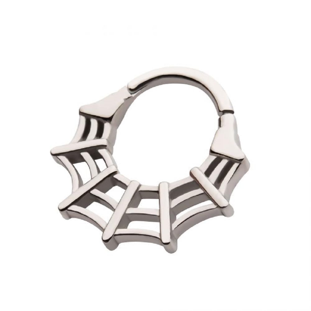 Pierced Owl 16GA Stainless Steel Spider Web Hinged Segment Clicker (Silver Tone, 8mm Diameter)