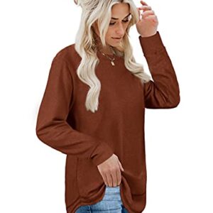 Dofaoo Tunic Tops for Leggings for Women Long Sleeve Shirts Chic Sweatshirt Dressy Caramel L