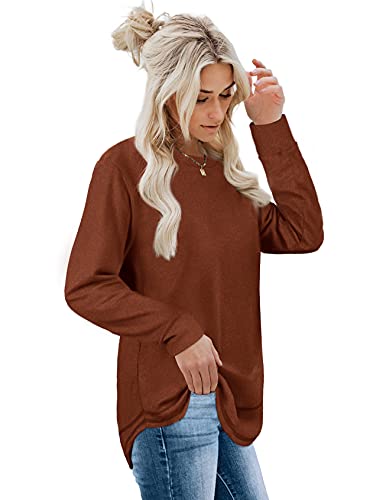 Dofaoo Tunic Tops for Leggings for Women Long Sleeve Shirts Chic Sweatshirt Dressy Caramel L