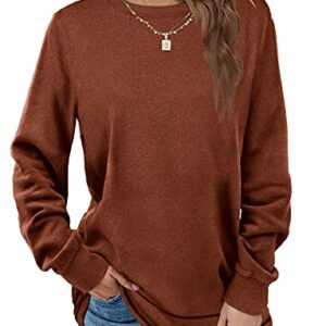 Dofaoo Tunic Tops for Leggings for Women Long Sleeve Shirts Chic Sweatshirt Dressy Caramel L