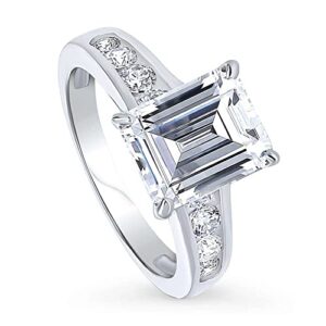 berricle sterling silver solitaire wedding engagement rings 3.8 carat emerald cut cubic zirconia cz cocktail promise ring for women, rhodium plated size 7