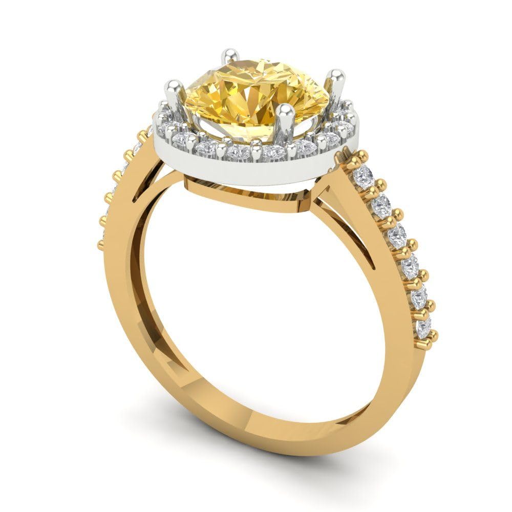 Clara Pucci 2.45 ct Round Cut Solitaire accent Halo Yellow Moissanite Designer Statement Ring 14k Yellow & White Gold 10.5