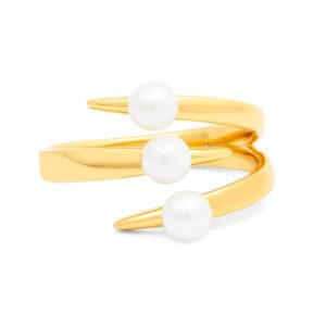 satinski 18k gold-plated sterling silver 925 natural pearl triple claw adjustable expandable ring | ideal as a gift for women | mother's day/birthday/anniversary… (triple claw)