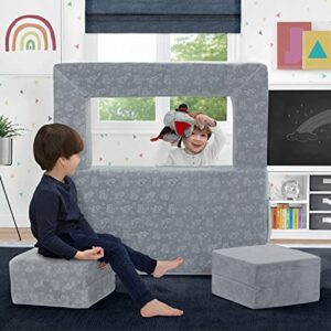 Delta Children Serta Perfect Sleeper Convertible Sofa & Play Set for Kids and Toddlers, Modular Foam Couch and Flip Out Lounger with 2 Ottomans, Grey