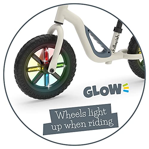 Chillafish Charlie Glow Lightweight Toddler Balance Bike Trainer with Light-Up Wheels for Children 18-48 Months, Learn to Ride with 10-Inch No-Puncture Tires, Adjustable Seat and Carry Handle, Beige