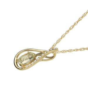 10k Yellow Gold Genuine Pear-shape Green Amethyst and Diamond Halo Drop Pendant Necklace