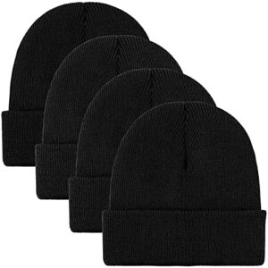 cooraby 4 pack beanie cap winter warm hats soft knit beanie for men or women black