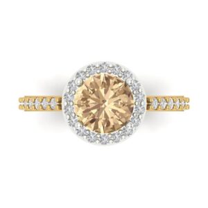 clara pucci 2.45 ct round cut solitaire accent halo yellow moissanite designer statement ring 14k yellow & white gold 10.5