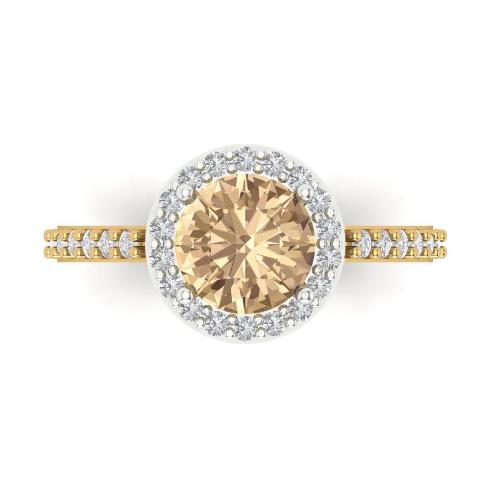 Clara Pucci 2.45 ct Round Cut Solitaire accent Halo Yellow Moissanite Designer Statement Ring 14k Yellow & White Gold 10.5