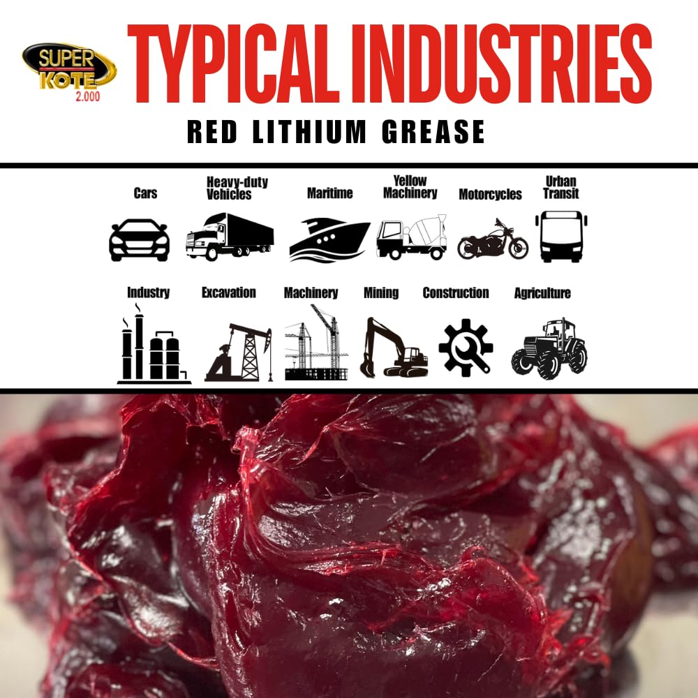 Lithium Grease Superkote 2000 / NLGI 2 / Multipurpose/Lithium/Lubricant/EP/High Temp/Industry/Construction/Automotive/Red Grease / 360g