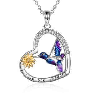 yfn hummingbird necklace with sunflower sterling silver jewelry engraved i love you forever hummingbird gifts for women