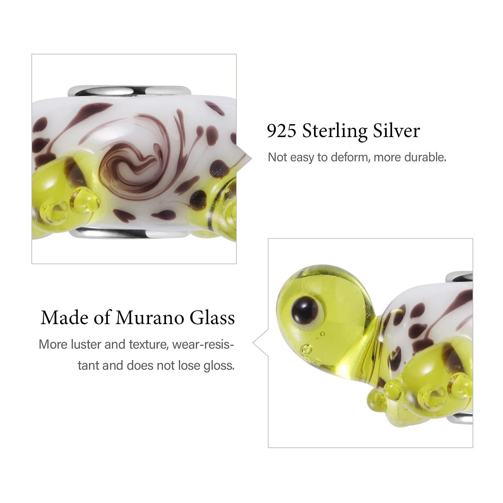 GNOCE Turtle Murano Glass Charm Bead 925 Sterling Silver Charms Fit Bracelet/Necklace For Women Wife