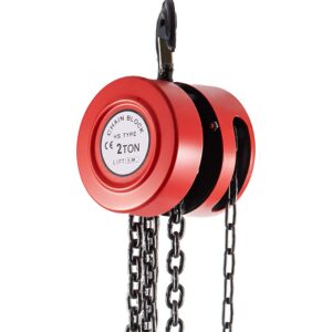 vevor hand chain hoist, 4400 lbs /2 ton capacity chain block, 8ft/2.5m lift manual hand chain block, manual hoist w/industrial-grade steel construction for lifting good in transport & workshop, red