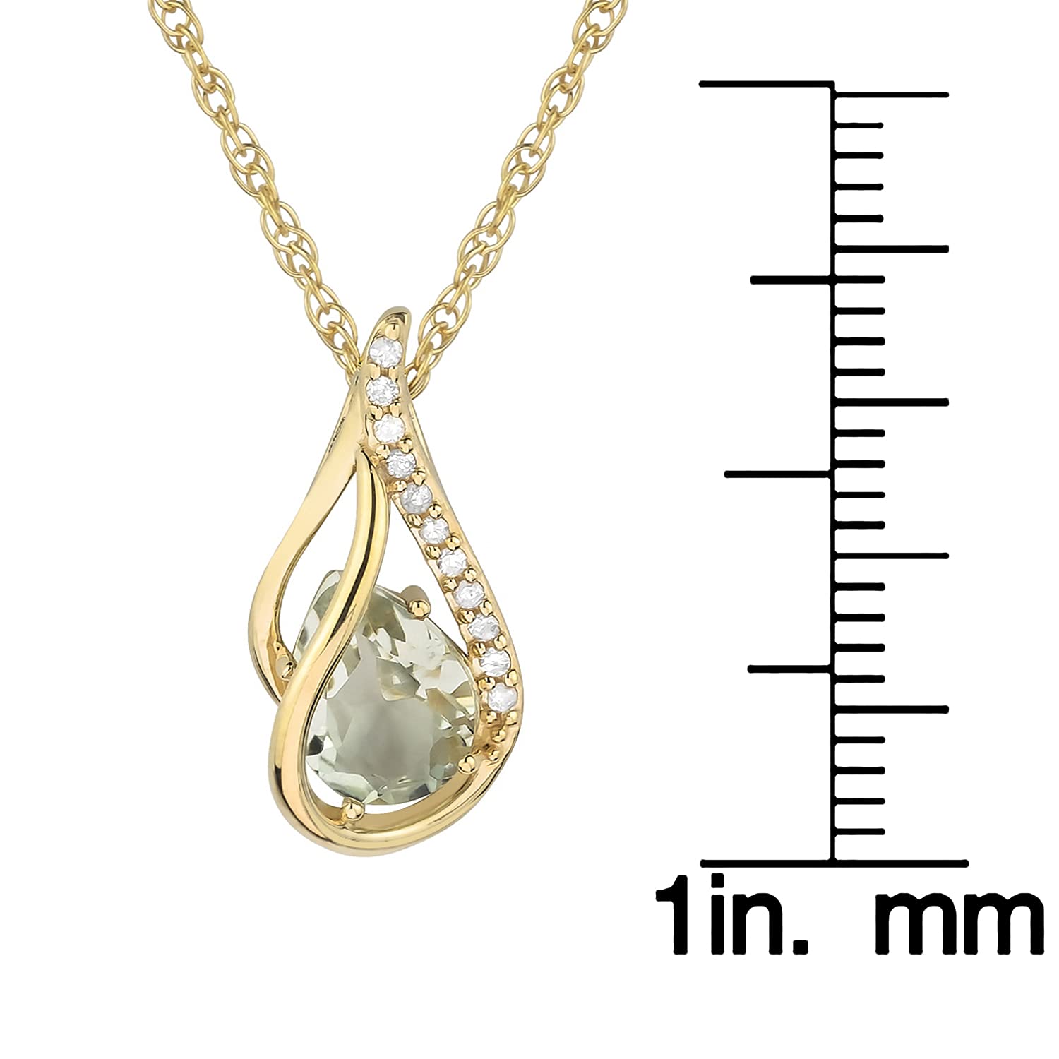 10k Yellow Gold Genuine Pear-shape Green Amethyst and Diamond Halo Drop Pendant Necklace