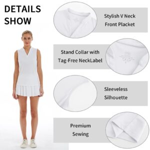 CQC Women's Golf Tennis Sleeveless Polo Shirts V-Neck Quick Dry UPF 50+ Sport Athletic Tank Tops Moisture Wicking Casual White XS