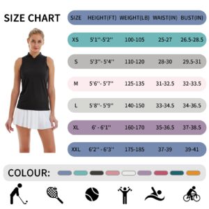 CQC Women's Sleeveless Golf Polo Tennis Shirts Zip Up Quick Dry UPF 50+ Athletic Tank Tops Moisture Wicking Sport Casual Black S