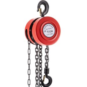 vevor hand chain hoist, 2200 lbs /1 ton capacity chain block, 8ft/2.5m lift manual hand chain block, manual hoist w/industrial-grade steel construction for lifting good in transport & workshop, red