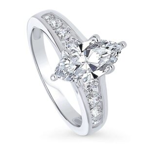 berricle sterling silver solitaire wedding engagement rings 1.6 carat marquise cut cubic zirconia cz promise ring for women, rhodium plated size 5